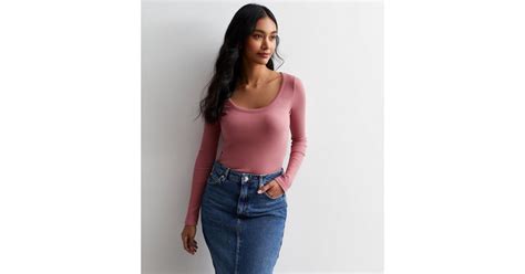 Pink Ribbed Scoop Neck Top New Look