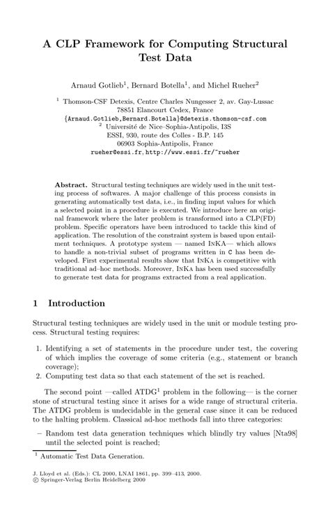 Pdf A Clp Framework For Computing Structural Test Data