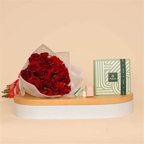 Patchi Chocolate And Bouquet Of 20 Red Roses Tanta Flowrista