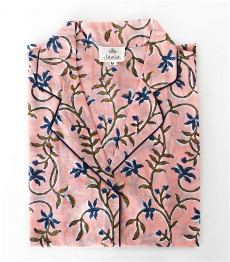 Nude Pink Hand Printed Cotton Pyjama With Floral Pattern Free Size