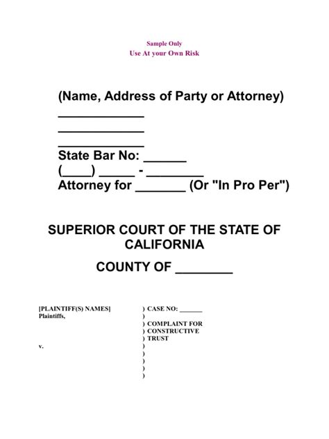 Complaint To Impose Constructive Trust Pdf Lawsuit Private Law