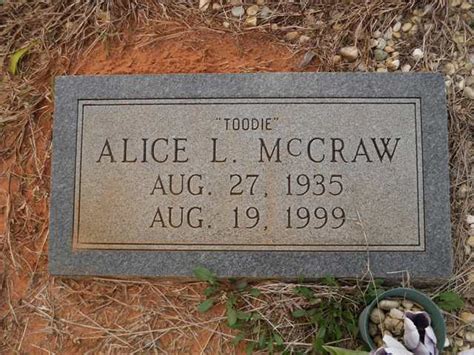 Alice Louise Toodie” Mccraw 1935 1999 Memorial Find A Grave