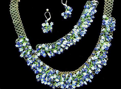 Free Shipping Ukrainian Handmade Set Ukrainian Jewelry Forget Me Not