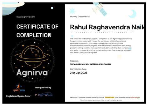 Agnirva Isro Spaceinternship Certification Continuouslearning