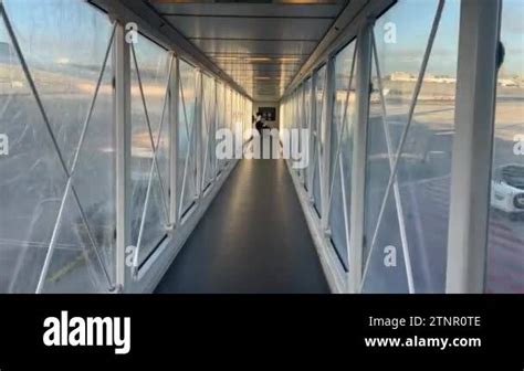 Passenger Pov Boarding Plane Inside Airplane Bridge Person Entering Aircraft Stock Video