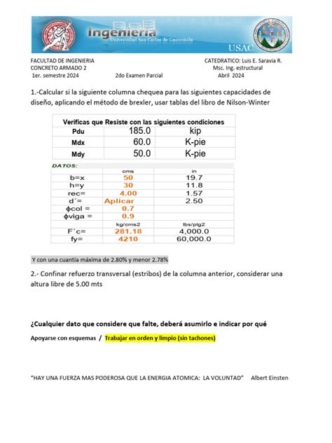 2do Examen Parcial Concreto Armado Ii 2024 Pdf Ingeniería Estructural Ingeniería De