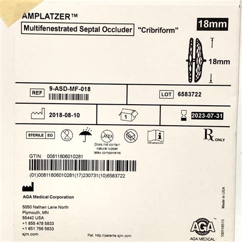 New Aga Medical Ref 9 Asd Mf 018 Amplatzer Multifenestrated Septal Occluder Cribriform Exp