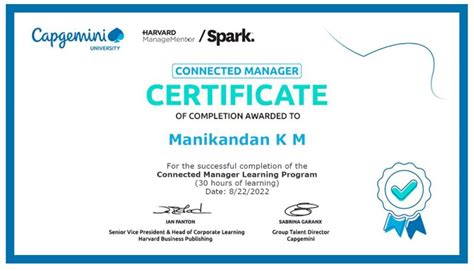 Capgemini Lifeatcapgemini Capgeminiindia Harvardmanagementor Connectedmanager Manikandan K M
