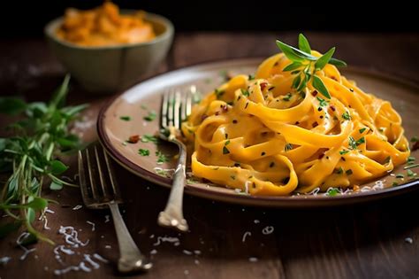 Premium Ai Image Creamy Butternut Squash Pasta Dinner Recipe