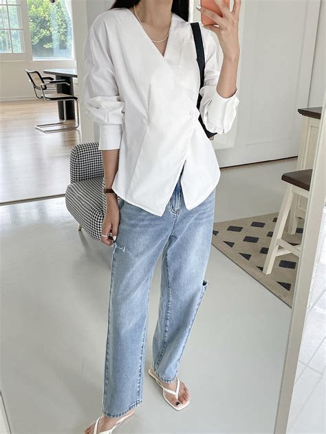 DAZY Camisa unicolor con botón delantero Moda de Mujer SHEIN México