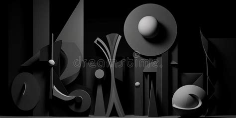 Abstract Horizontal Composition With Black 3d Objects On Black
