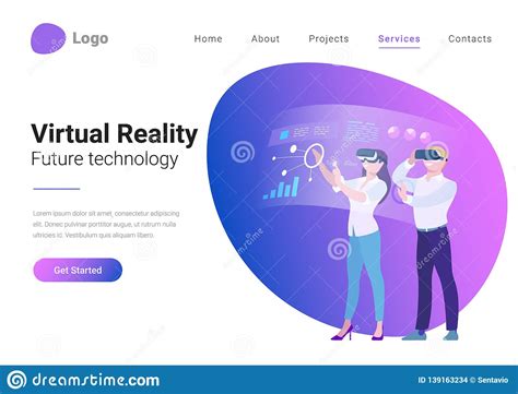 Virtual Reality Teamwork Future Technology Flat La Stock Vector