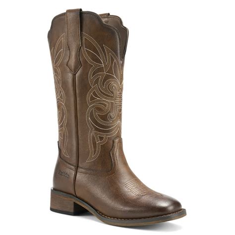 Rollda Cowgirl Boots For Women Square Toe Mid Calf Western Boots Bronze