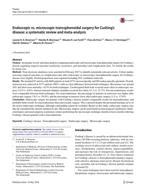 Pdf Endoscopic Vs Microscopic Transsphenoidal Surgery For Cushings
