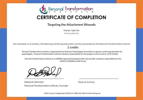 CERTIFICATE OF Completion Targeting Attachment Personal