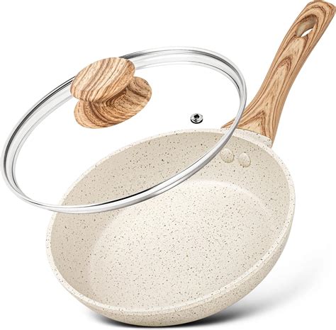 Amazon CAROTE 8 Inch Nonstick Skillet Frying Pan With Lid White