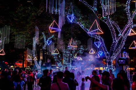 People Enjoying The Light Show In Ayala Triangle Gardens At Makati