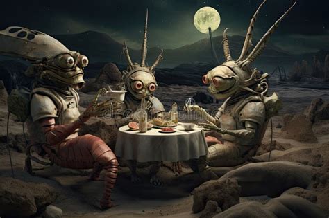 3d Rendering Of A Fantasy Alien Couple Having A Romantic Dinner Ai