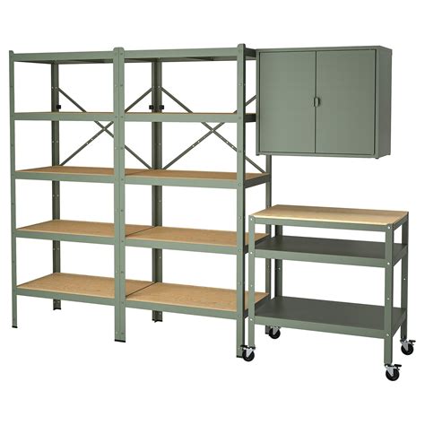 Bror Storage Unit With Cabinet Cart Gray Green Pine Plywood Ikea