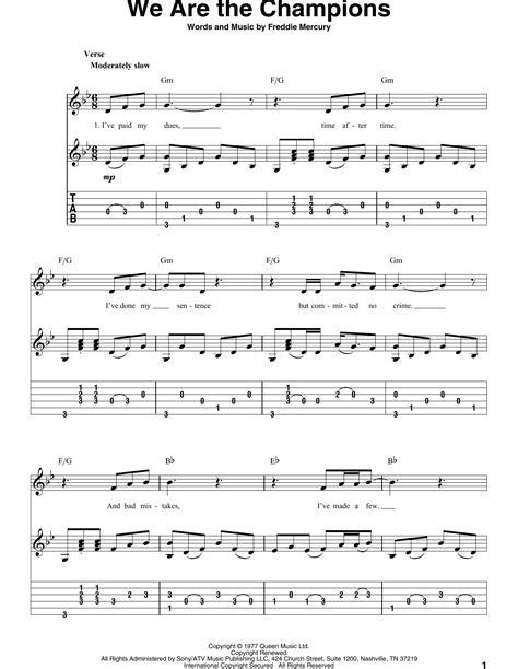 We Are The Champions By Queen Sheet Music For Solo Guitar At Sheet