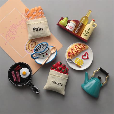 3d立体磁铁贴北欧式冰箱装饰创意磁力贴平底锅厨房食物冰箱贴磁贴虎窝淘