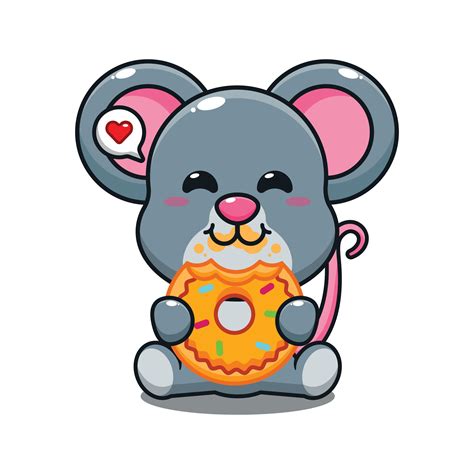 Cute Mouse Eating Donut Cartoon Vector Illustration 25561056 Vector
