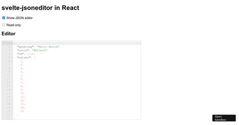 svelte jsoneditor react forked codesandbox