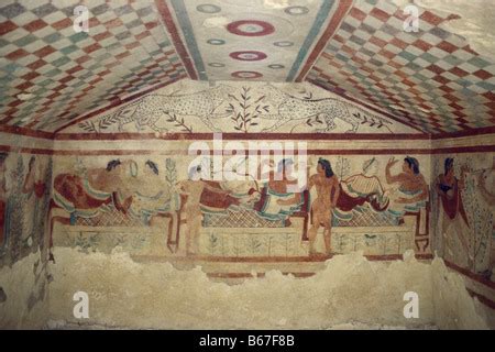 Fresco At The Etruscan Tomb Of The Leopards Tarquinia Italy 1930s