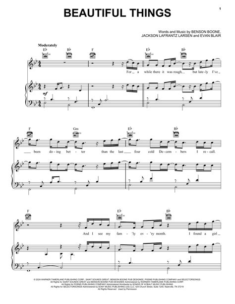 Beautiful Things By Benson Boone Sheet Music For Piano Vocal And Guitar