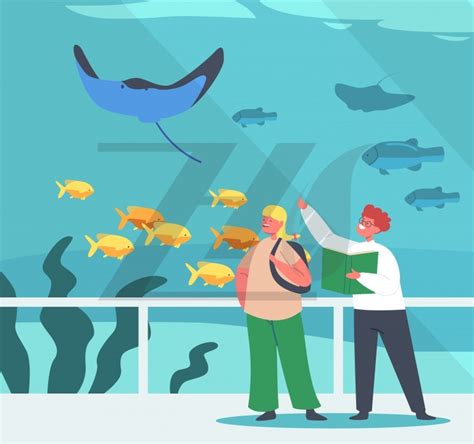 دانلود وکتور کاراکترهای بچه مدرسه ای درحال بازدید از آکواریوم دانلود