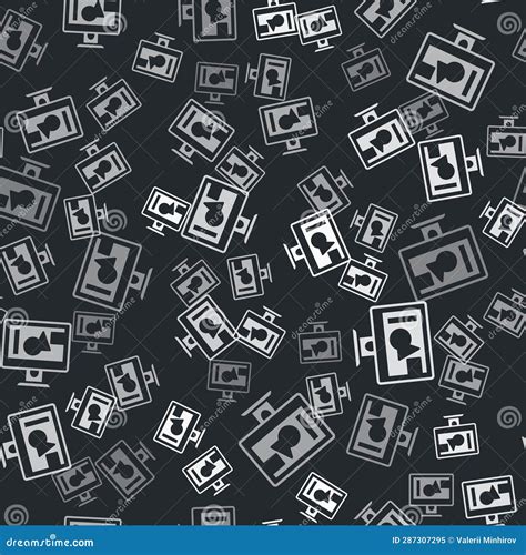 Grey Computer Monitor Screen Icon Isolated Seamless Pattern On Black Background Electronic