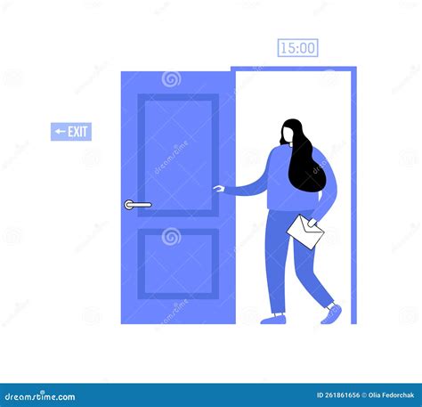 Woman Exit Door Female Character Opening Door Stock Vector