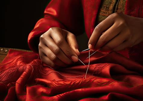 Premium Ai Image A Closeup Shot Of A Seamstresss Hands Delicately Threading A Needle Through