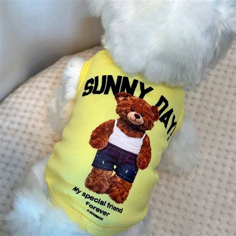 곰돌이 여름 민소매 강아지 나시 프린팅 티셔츠 에이블리