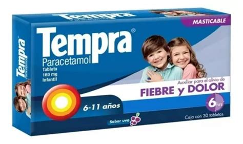 30 Tabletas Para La Fiebre Y Dolor Tempra Para Niños De Uva Mercadolibre