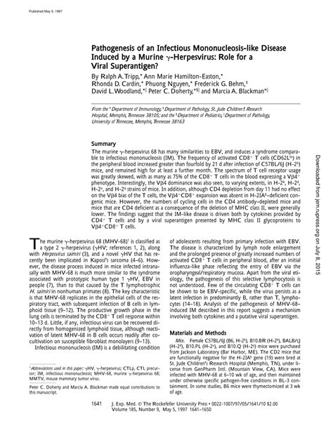 Pdf Pathogenesis Of An Infectious Mononucleosis Like Disease Induced