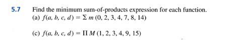Solved Find The Minimum Sum Of Products Expression For Each