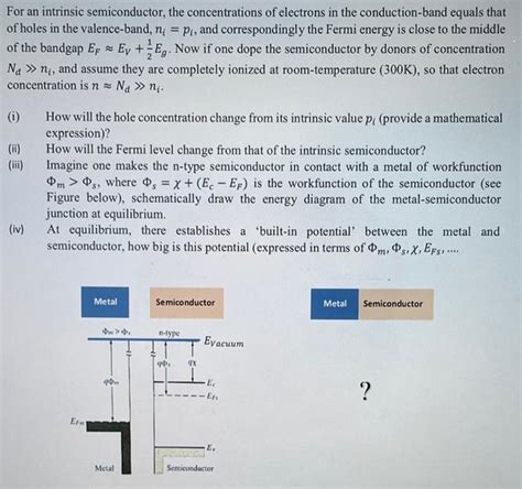Solved For An Intrinsic Semiconductor The Concentrations Of Chegg