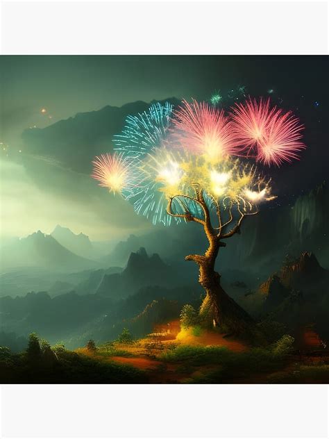 Fireworks Tree Generated By Artificial Intelligence Poster For Sale