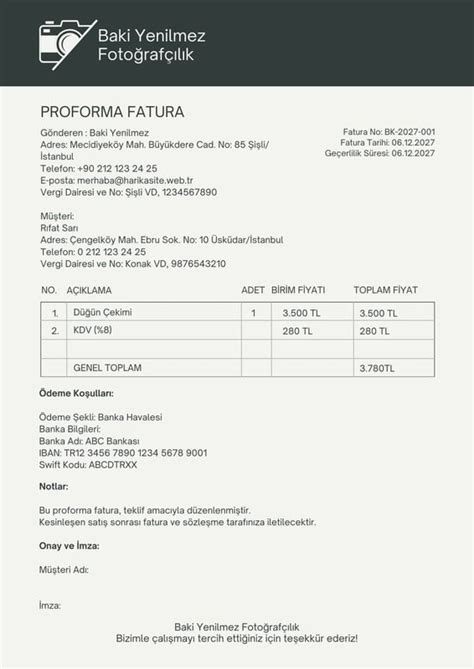 Proforma Fatura Örnekleri Ücretsiz Şablonlar Canva