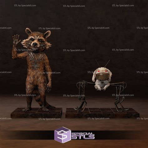 Rocket And Floor 3d Printing Figurine Guardian Of The Galaxy Stl Files