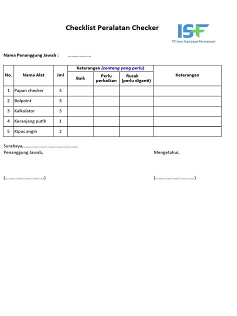 Checklist Peralatan Pdf