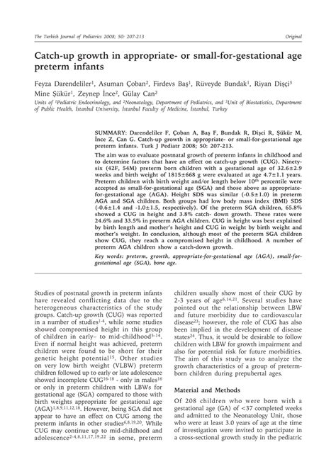 Pdf Catch Up Growth In Appropriate Or Small For Gestational Age