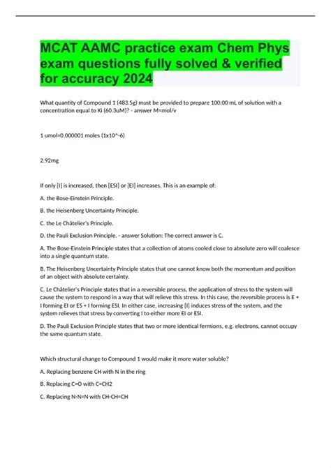 MCAT AAMC Practice Exam Chem Phys Exam Questions Fully Solved