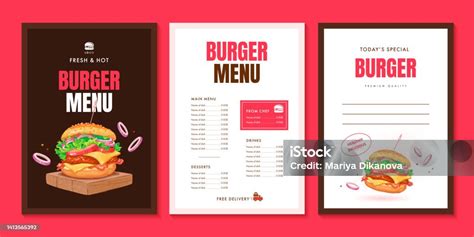 Brosur Desain Tata Letak Menu Restoran Burger Ilustrasi Vektor