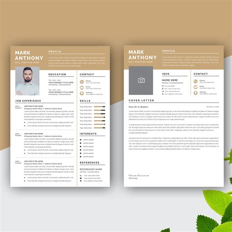 Clean Resume Layout With Cover Letter Layout Set Masterbundles
