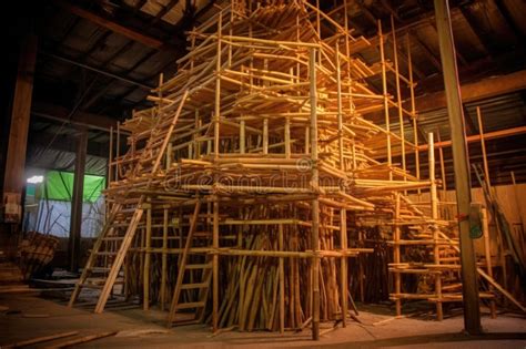 Stacked Bamboo Ready For Scaffolding Assembly Stock Illustration Illustration Of Materials