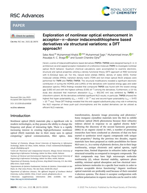 Pdf Exploration Of Nonlinear Optical Enhancement In Acceptorπdonor Indacenodithiophene Based