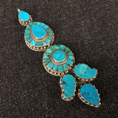 Antique Tibetan Turquoise Earring Pendant Jewelry Mahakala Fine Arts