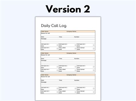 printable daily call log communication log call back tracker missed